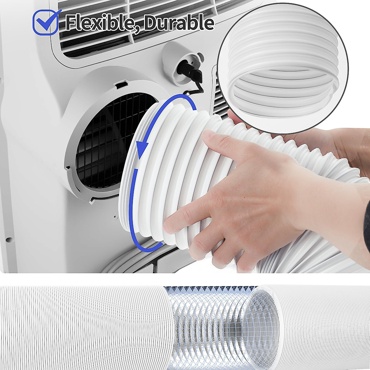 Portable Air Conditioner Exhaust Hose - 5.9 Inch Diameter, 78 Inch Length, Anti-Clockwise Thread