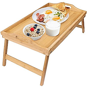 Greenco Bamboo Foldable Breakfast Table, Laptop Desk, Bed Table, Serving Tray