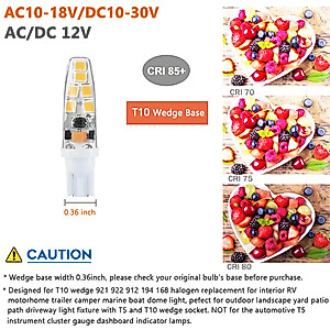 LeMeng 15watt T10 Wedge Base Led Light Bulb 2W 180lm,3000K Warm White,ac/dc12V for Outdoor Landscape RV Camper Marine Boat Dome Lighting-10 Pack