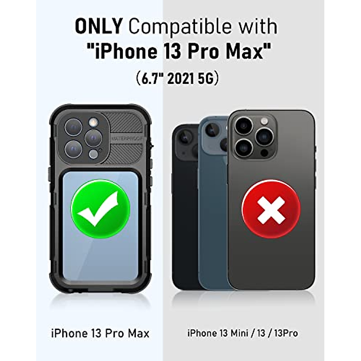 WIFORT iPhone 13 Pro Max Waterproof Metal Case - Built-in [Screen Protector][15FT Military Grade Shockproof][IP68 Water Proof], Full Body Aluminum Protective Dropproof Cover, 6.7" Black