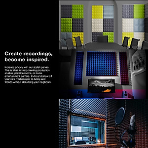 Sonic Acoustics 2" X 12" X 12" Acoustic Foam Panels, Pyramid Recording Studio Wedge Tiles, Sound Panels, Sound Absorbing Panel, Soundproofing Isolation Treatment for Walls (24 Pack, Black)