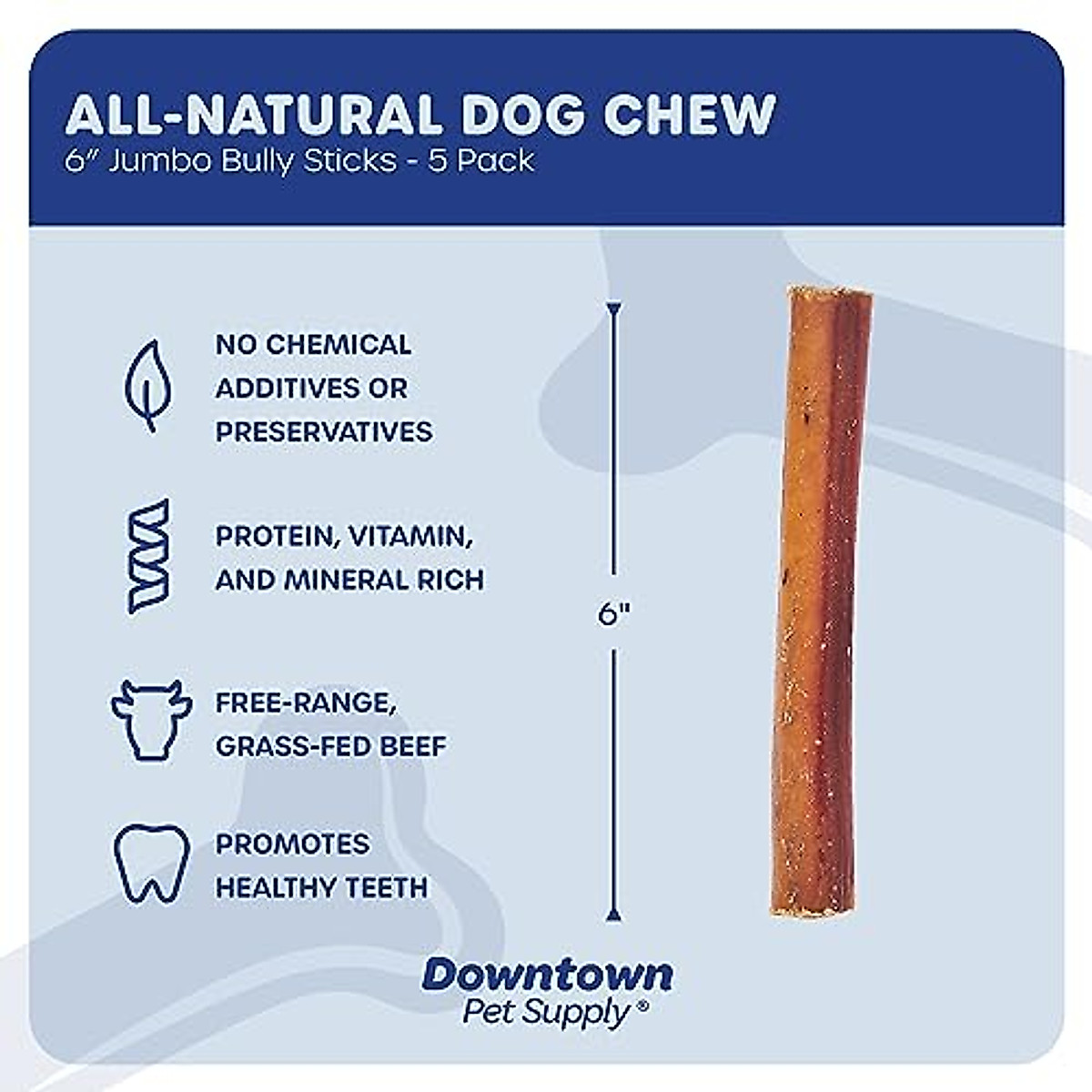 Downtown Pet Supply 6 inch Bully Sticks for Large Dogs, 5 Pack of Jumbo Extra Thick Treats for Aggressive Chewers, Single Ingredient, Rawhide-Free Long Lasting Dental Chews for Big and Medium Dogs