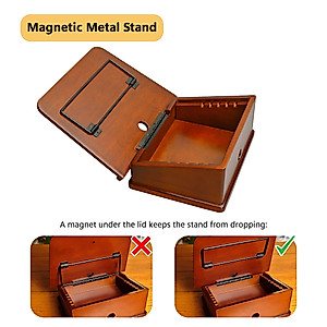 Wooden Book Stand for Cookbook Textbook and Tablet, Adjustable Angles, Spacious Storage Case, Carousel Base (Dark Cherry)