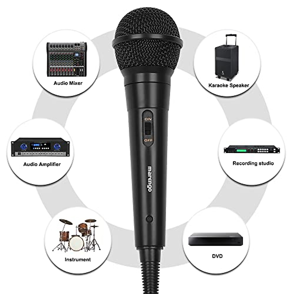 Marengo Handheld Wired Microphone, Cardioid Dynamic Vocal Mic with 13ft Cable and ON/Off Switch, Ideally Suited for Speakers, Karaoke Singing Machine, Amp, Mixer