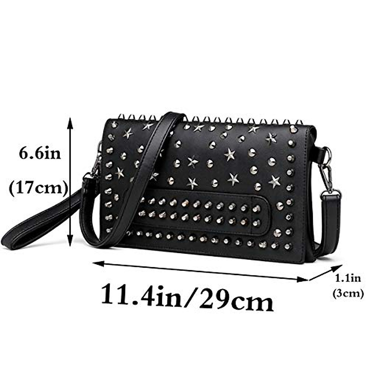 FiveloveTwo Women Small Punk Rivet Handbag Purse Clutch PU Satchel Shoulder Tote Top-handle Bag Black