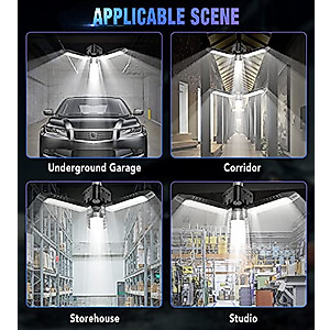 JZCreater LED Garage Lights 2 Pack 60W, Deformable Garage Light 3 Panels Adjustable Lights E26 8000LM LED Shop Light for Warehouse, Workshop, Basement, Attic