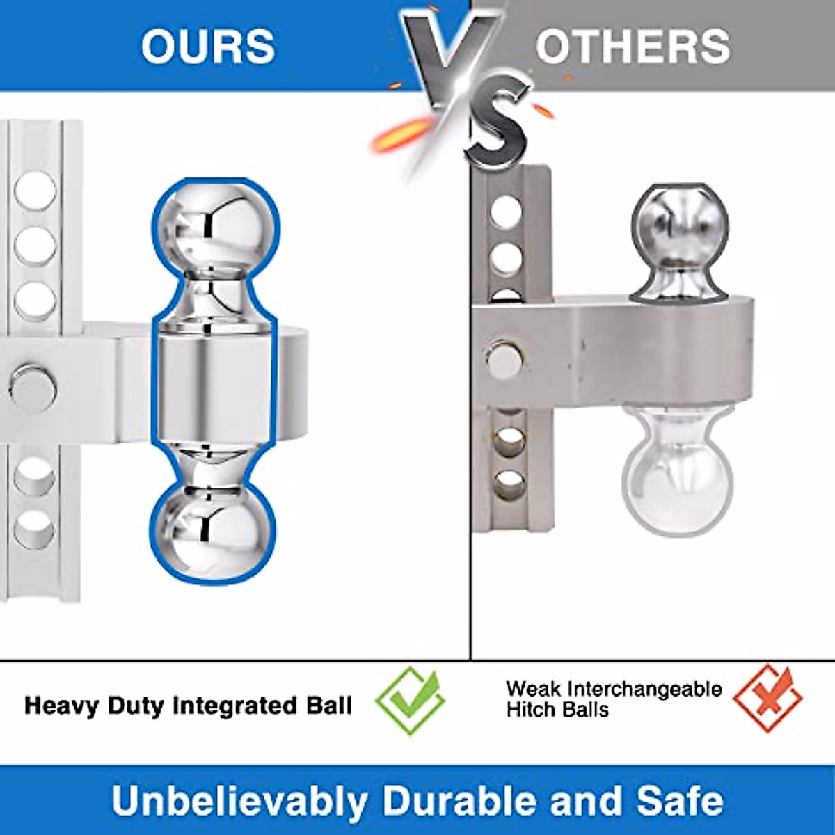 TOLEAD Adjustable Trailer Hitch, Fits 2" Receiver, 6" Drop/Rise Aluminum Hitch, 12,500 LBS GTW, 2" and 2-5/16" Double Hitch Ball Mount, Tow Hitch with Double Anti-Theft Pins Locks, Silver