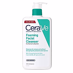 CeraVe Foaming Facial Cleanser | Daily Face Wash for Oily Skin with Hyaluronic Acid, Ceramides, and Niacinamide| Fragrance Free Paraben Free | 19 Fluid Ounce