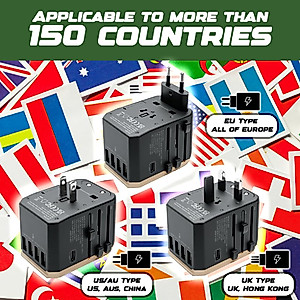 CACTECHS International Universal Travel Adapter Worldwide 4 USB 1 Type C Travel Charger, EU UK European Travel Plug Adapter Europe Power Outlet Converter, Travel Essentials Accessories - Gold