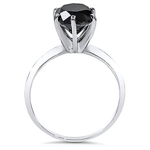 1ct Black Diamond Solitaire Engagement Ring 14K White Gold - Size 7