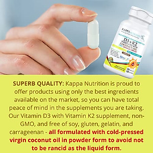 KAPPA NUTRITION Vitamin D3 + K2 Supplement with MCT Oil (Coconut Oil) (5000iu) Vitamin D with 100mcg Mk7 Vitamin K, Supports Calcium for Stronger Bones & Immune Health, 120 Vegan Capsules for Adults