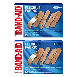 Band-Aid Brand Flexible Fabric Adhesive Bandages for Comfortable Flexible Protection & Wound Care of Minor Cuts, Scrapes, & Wounds, Assorted Sizes, Twin Pack, 2 x 100 ct