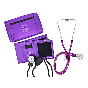 EMI Deluxe Aneroid Sphygmomanometer Manual Blood Pressure Monitor Adult Cuff Set with Case - #217 (Purple BP + Stethoscope Set)