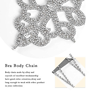 Graeen Crystal Bra Chains Rhinestone Bra Top Flower Chest Chain Silver Body Chain Nightclub Body Jewelry for Women (A)