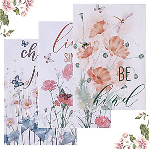 3 Pcs Watercolor Floral Kitchen Towel Set Live Simply Choose Joy Be Kind Terry Hand Towels with Design Soft Dish Towels for Kitchen Decorative Absorbent Flower Tea Towels for Bathroom, 18 x 28 Inches
