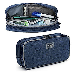 Large Capacity Pencil Case, Kasqo Big Pencil Bag Pouch Pen Case Pencil Marker Holder Stationery Organizer with Two Compartment for Teen Boys Girls Middle High School Supplies & Office, Blue