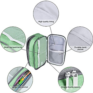 YONZONE Big Pencil Case Large Capacity Pencil Bag Pouch Pencil Pen Case Holder Marker with 3 Compartments for Office Desk Supplies Organizer Storage Makeup Bag, Green