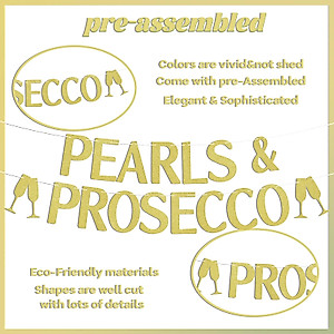 Pearls & Prosecco Banner - Champagne Bachelorette Party Decorations, Bridal Shower Party Decorations, Engagement or Bachelorette Party Decorations Gold Glitter