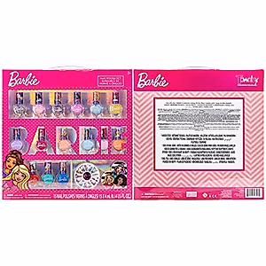 Barbie Movie 18 Piece Kids Water-Based Nail Polish Activity Makeup Set, Includes Nail Polish with Nail Gems Wheel and Nail File for Parties, Sleepovers and Makeovers, Townley Girl