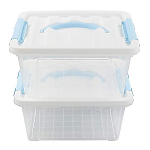 Gloreen 6 Quart Clear Storage Bins with Lid and Blue Handle, Multipurpose Plastic Storage Latch Box/Containers, 2 Packs