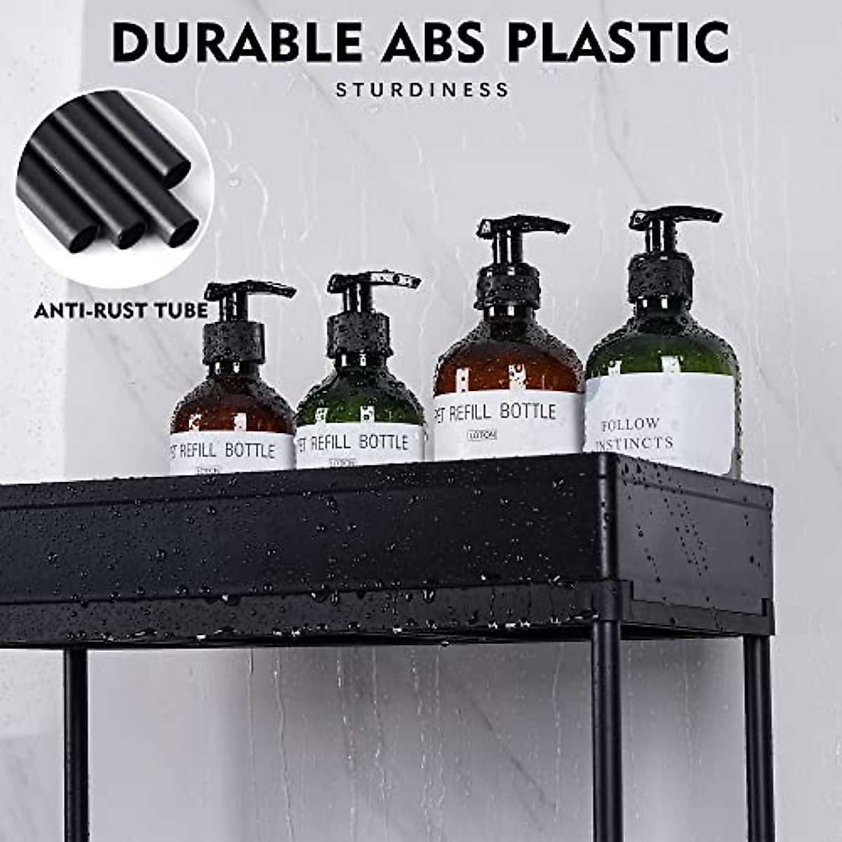 Under Sink Bathroom Cabinet Organizer, Double Sliding out Drawer Kitchen Organization, Multi-use For Vanity Counter Kitchen Storage with Hook, Black