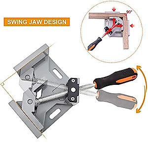 2 Pack Right Angle Clamp - 90 Degree Clamps for Woodworking, Single Handle Aluminum Alloy Corner Clamp with Adjustable Swing Jaw for Welding, Wood-Working, Drilling, Crafting Project