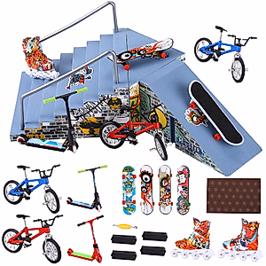 Civaner Fingerboard Skatepark Set 24 Pcs Mini Finger Toy with Finger Skateboards Ramp, Finger Bikes, Finger Scooter, Finger Skates for Skate Lovers Gift