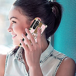 B-wishy for Samsung Galaxy A13 5G Phone Case, Glitter Crystal Butterfly Heart Floral Slim TPU Bling Diamond Rhinestone Cute for Girls Women with Ring Stand+Strap for Galaxy A13 5G(HD Pink)