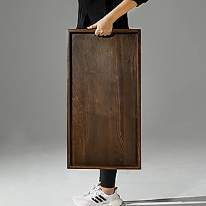 KINGCRAFT 28 x 15 inches Extra Large Wood Trays for Ottoman with Handles FSC Natural Handmade Black Walnut Serving Tray Vintage Decorative Platters for Oversized Ottoman Kitchen