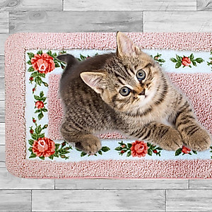 Barelove Rose Floral Area Rugs Ultra Soft Low Pile Shag Rug, Non Slip Washable Modern Floor Mat Pad for Living Room Bedroom Bathroom Dorm Kitchen Entryway, Christmas Decoration,17.7 X 29.5 INCH