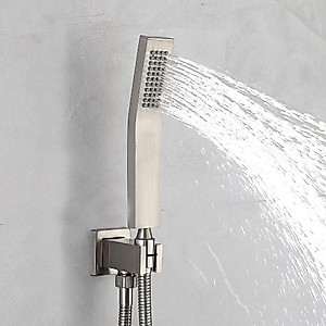 Brass Square Hand Held Shower Head, Luxury High Pressure Showerhead Kit with Wall Connector and Hose Set for Bathroom Showering System Brushed Nickel