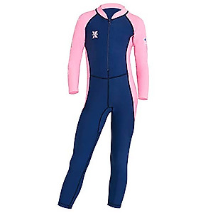 Girls Sun Suit Long Sleeve UV Sun Protection Swimsuit One Piece Stretch Full coverage Wetsuit Swimwear Navy S