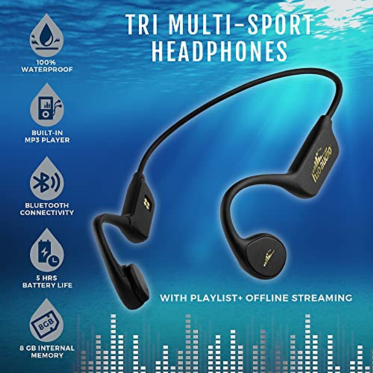 H2O Audio TRI PRO Multi-Sport Headphones - Offline & Underwater Streaming Music (Playlist+) Waterproof Bone Conduction Bluetooth Open Ear Headset with Built-in MP3 Player - Swimming, Running, Cycling