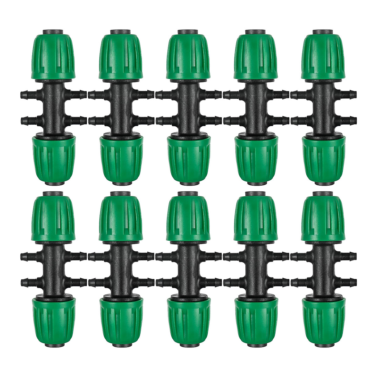 FULAIERGD 10 Pcs Barbed Tee (0.6-0.63" OD) 16mm to 1/4 inch Irrigation Tube Anti-Drop Barbed Hose Fittings (Fits 13mmID/ 4mm ID) 6-Way(Six-Way Adapter)