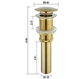 AZOS Bathroom Sink Drain Stopper Pop up Drain Without Overflow for Vessel Sink Lavatory Vanity, Brass Polished Gold Anti-Clogging Drain