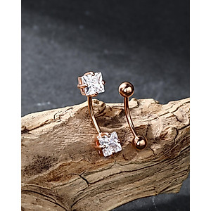 Jewseen 2pcs 16g Small Size Belly Button Rings Pack Surgical Steel Square AAA CZ Curved Barbell Navel Rings New