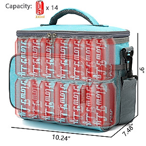 FlowFly Insulated Reusable Lunch Bag Adult Large Lunch Box for Women and Men with Adjustable Shoulder Strap,Front Zipper Pocket and Dual Large Mesh Side Pockets,SeaBlue