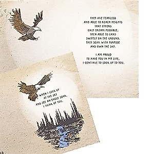 Smiling Wisdom - Eagle Claw - I Look Up to You Greeting Card and Necklace Gift Set - Stainless Steel Chain - Dad Brother Friend - Black Silver