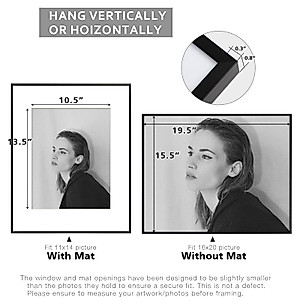 Golden State Art - 16x20 Aluminum Picture Frame - with Mat for 11x14 Photo or Without Mat for 16 x 20 Poster - Real Glass Cover - Simple and Elegant Decor for Wall Mounting - 1 Pack - Black