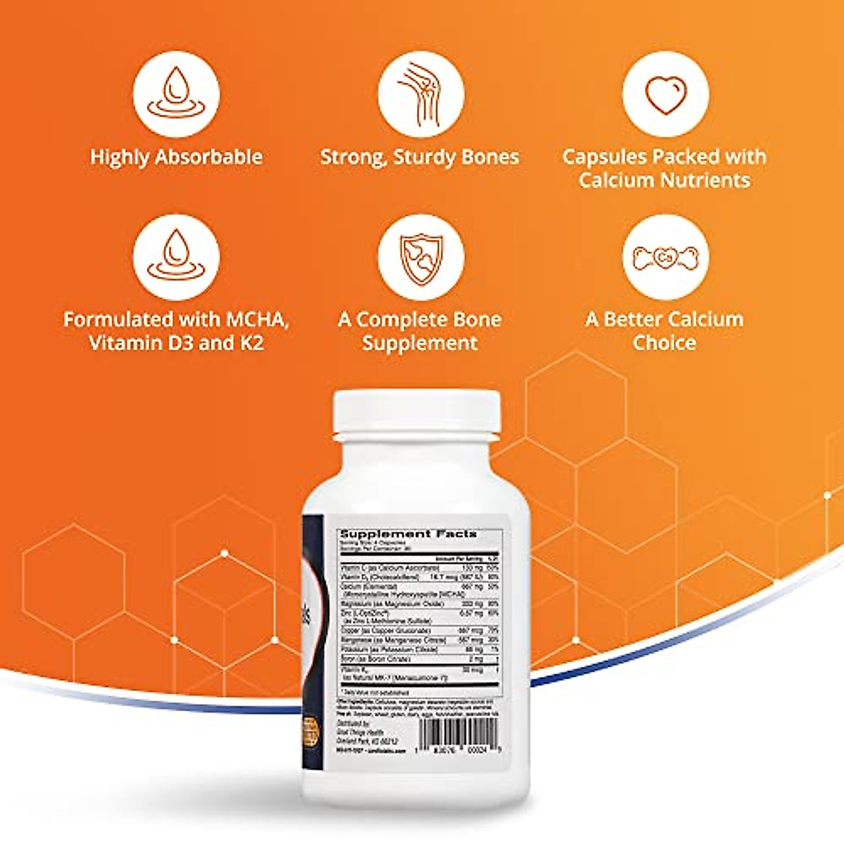 Cardiotabs Bone Essentials with MCHA & Collagen, Calcium Supplement w/ Calcium Hydroxyapatite for High Absorption, Bone Density and Heart Supplement w/ Vitamins, Minerals & Proteins, 120 Capsules