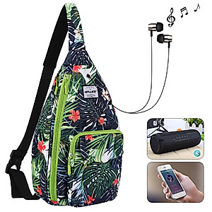HAWEE Rope Sling Bag for Women Men Casual Cross Body Daypack Backpack Adjustable Strap with Side Pocket Anti-theft for Travel/Sport, Green Leaf