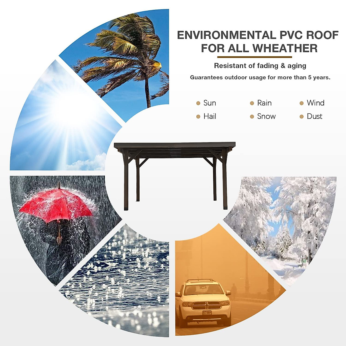 U-MAX 17x12ft Wooden Carport Garage Outdoor Gazebo Wooden Pergola for Backyard, Coffee (CO168)