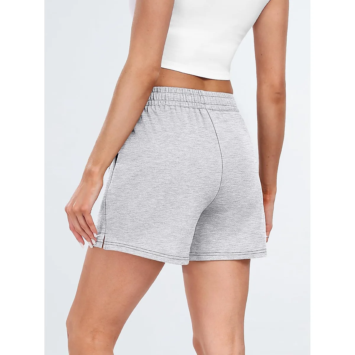 AUTOMET Womens Sweat Shorts Casual Summer Drawstring Comfy Elastic High Waist Running Clothes with Pockets Grey M