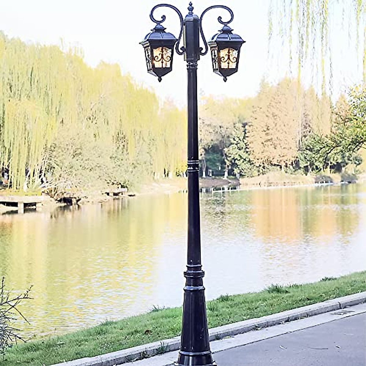 MCABUJT High Pole Garden Waterproof Outdoor Street Light，European E27 Courtyard Light ，2 -Heads Retro Outdoor Home， Villa Garden Community High Post Lamp Garden Lights