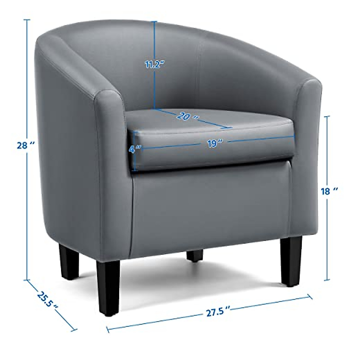 Yaheetech Barrel Chair, Accent Chair Faux Leather Club Chair Comfy Armchair Modern Style Tub Chair for for Living Room Bedroom, Gray