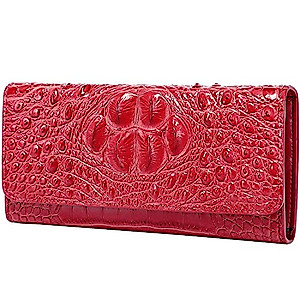 PIJUSHI Women Leather Wallet Embossed Crocodile Clutch Wallets for Women Card Holder Organizer (8013, red)