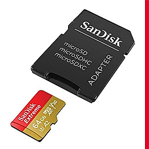 SanDisk 64GB Extreme microSDXC UHS-I Memory Card with Adapter - Up to 170MB/s, C10, U3, V30, 4K, 5K, A2, Micro SD Card - SDSQXAH-064G-GN6MA