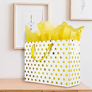 Plauthus 16" Extra Large Gift Bags for Presents with Tissue Paper for Birthday Party and Baby Shower (4 Packs, Gold, Rose Gold, Blue, Red metallic dots)