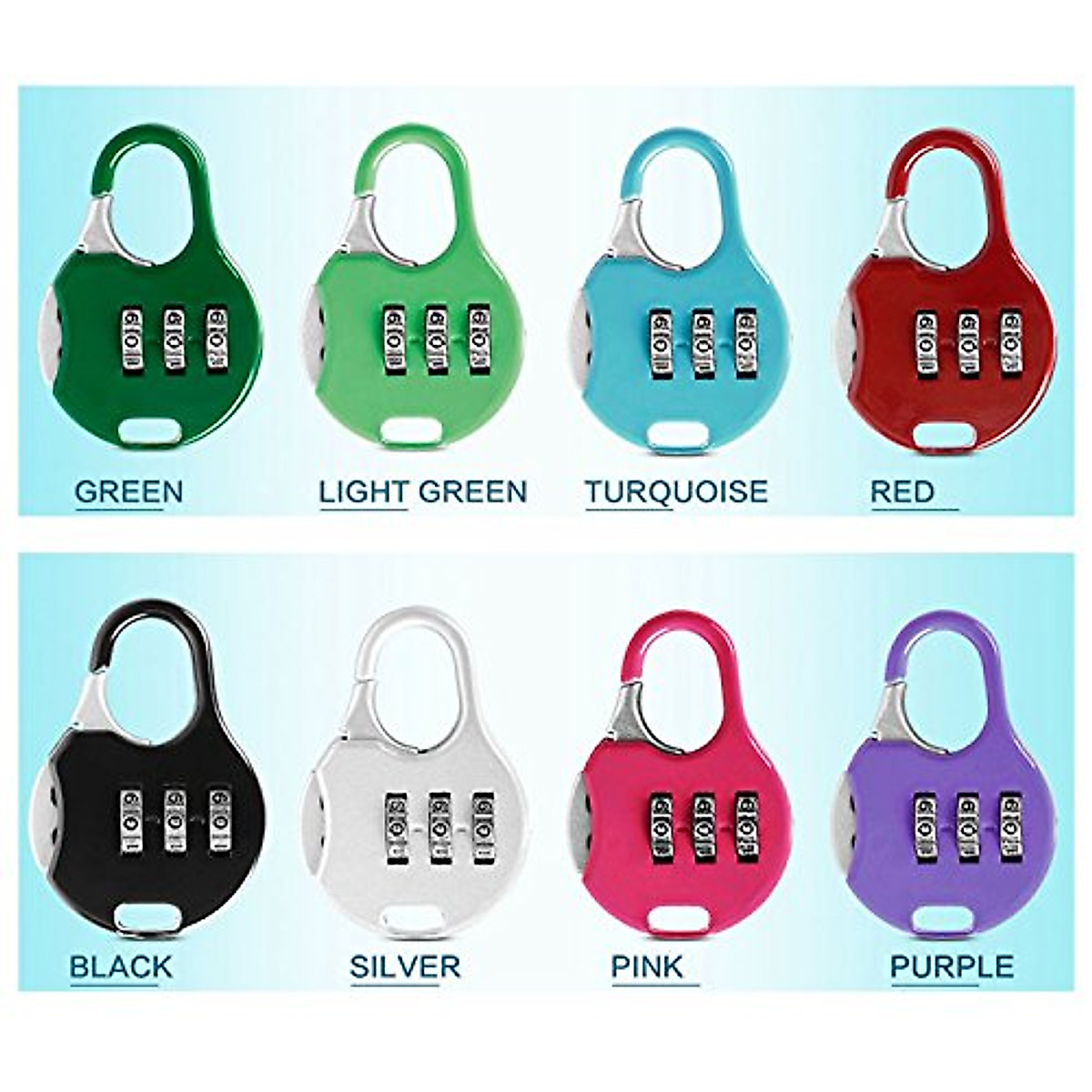 ZPLIUST 3 Digit Combinations Padlock The Safe Cipher Lock Resettable Code Lock, Color Locks (8 Pack)