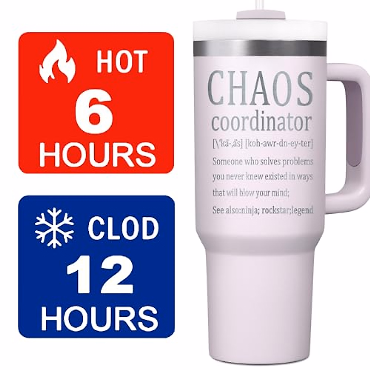 Chaos Coordinator Laser Engraved 40oz Tumbler with Handle - Engraved Gifts for Women - Insulated Cup & Water Bottle
